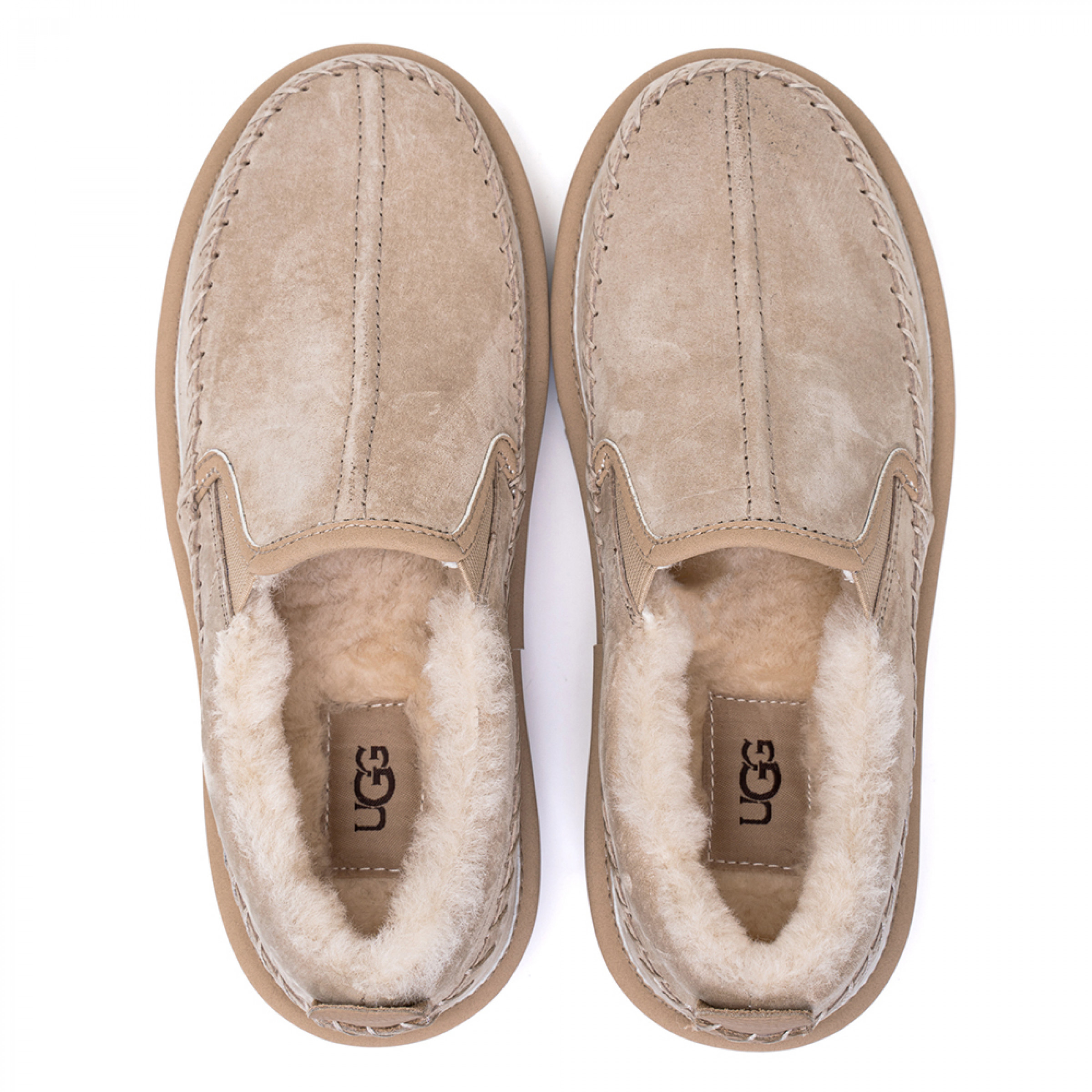 Песочные слипоны с натуральным мехом UGG Stitch Slip On Sand